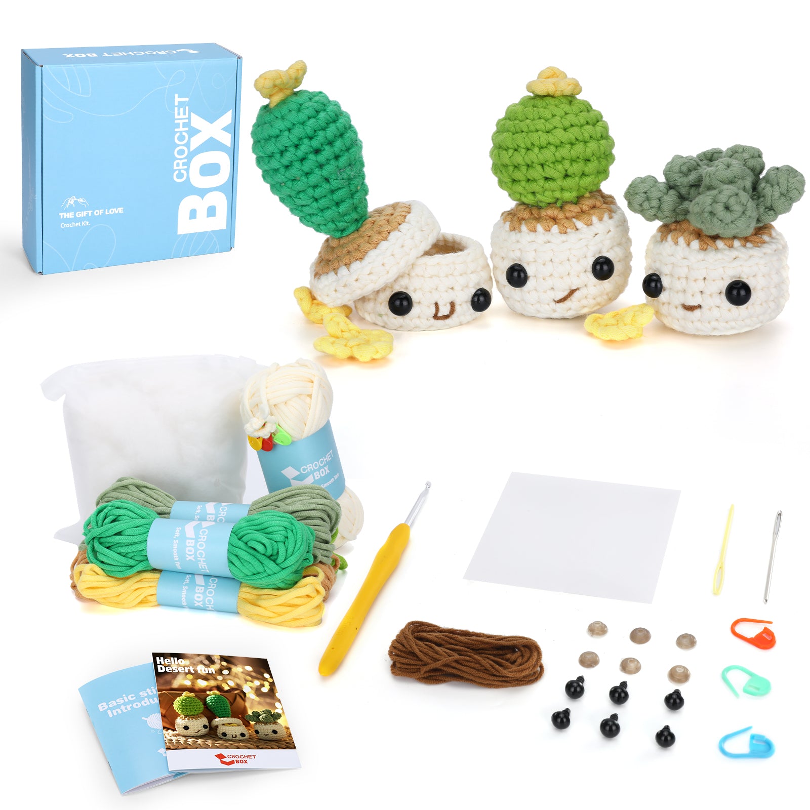 CrochetBox Complete Crochet Kit for Beginners - 3 PCS Smiley Potted Pl